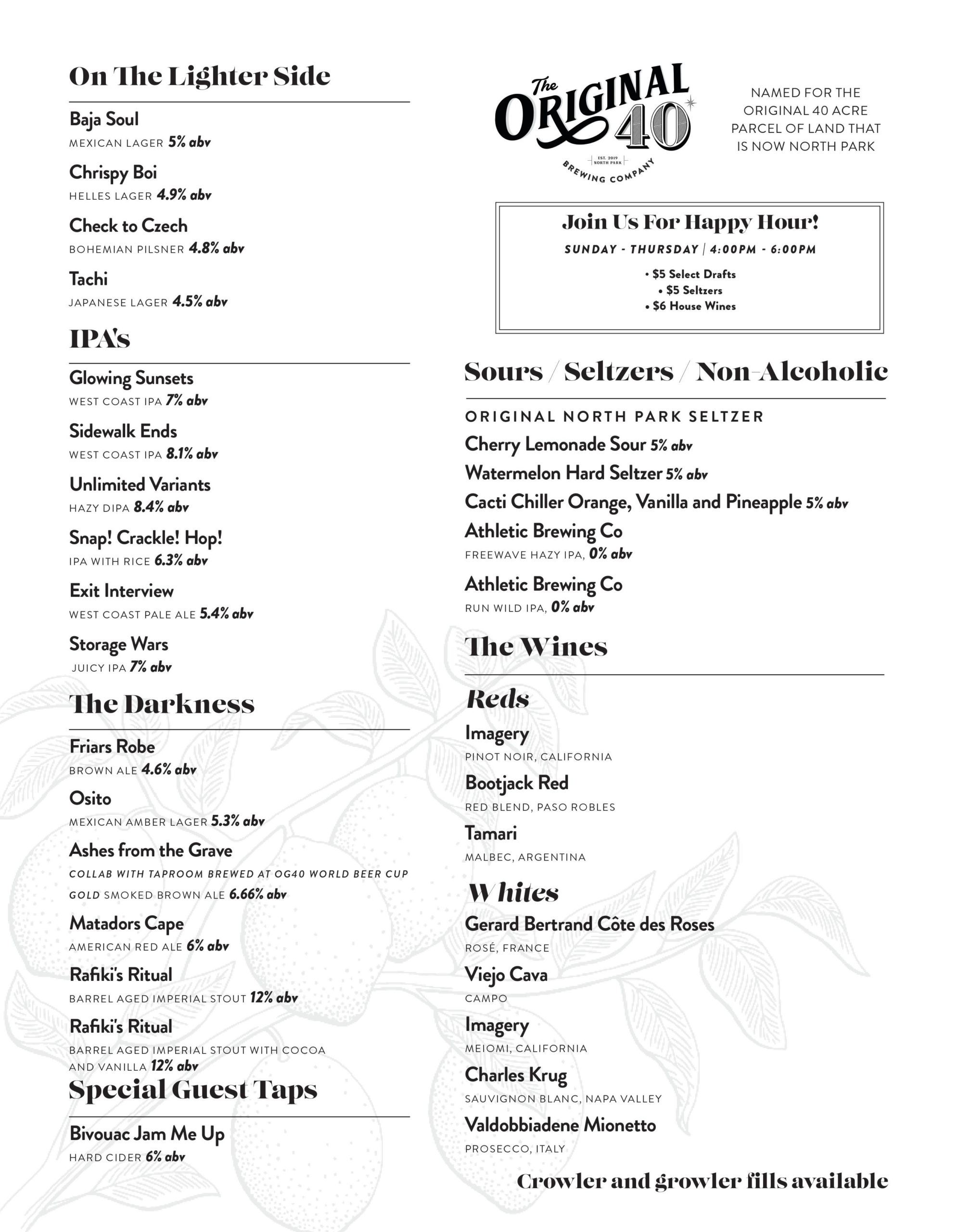 Drink Menu – Original 40 Brewing