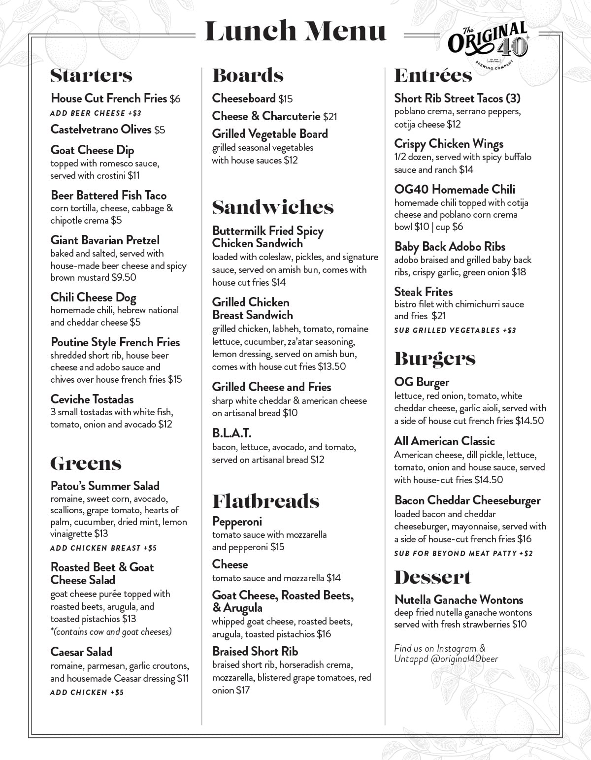 Lunch & Dinner – Original 40 Brewing