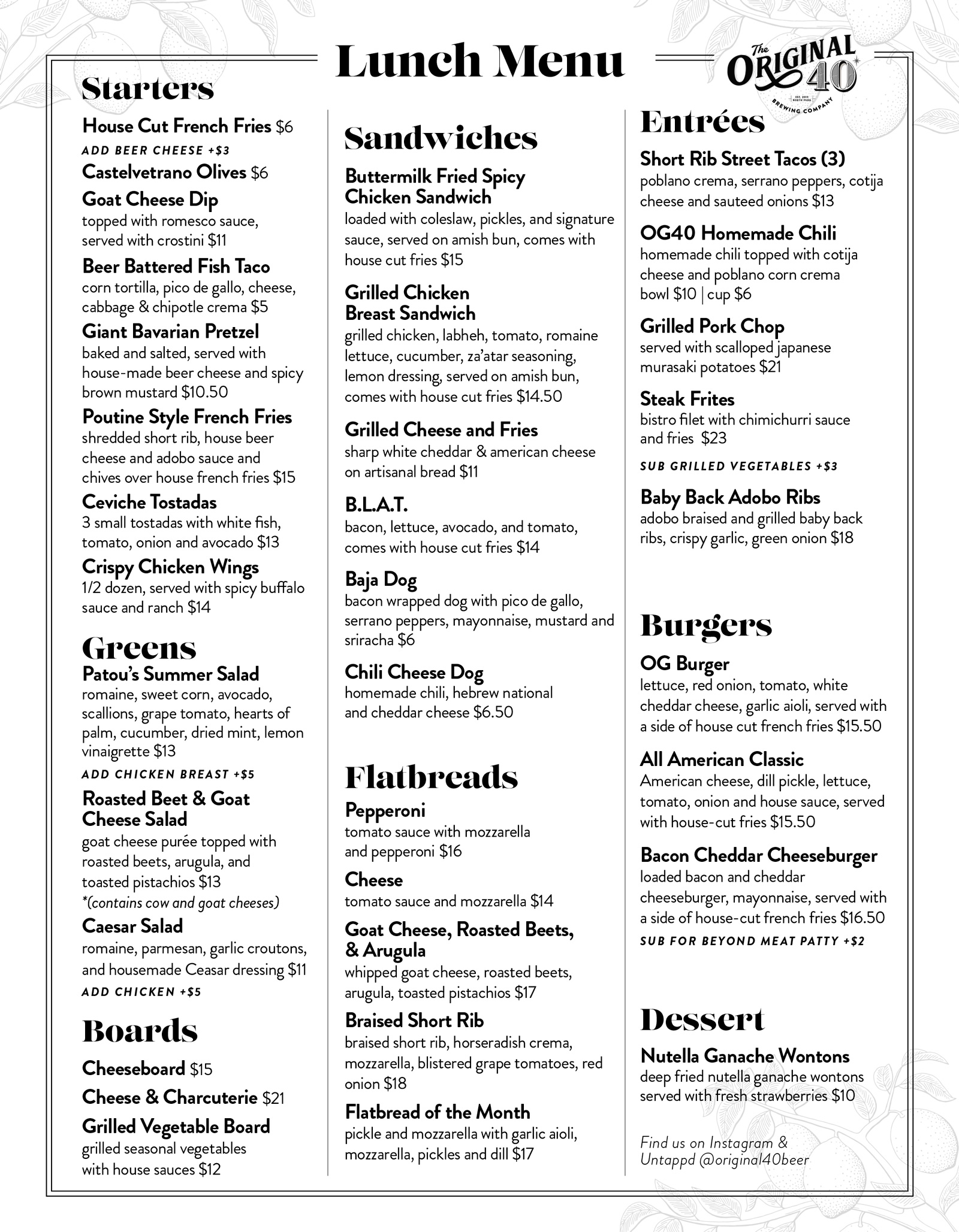 Lunch & Dinner – Original 40 Brewing